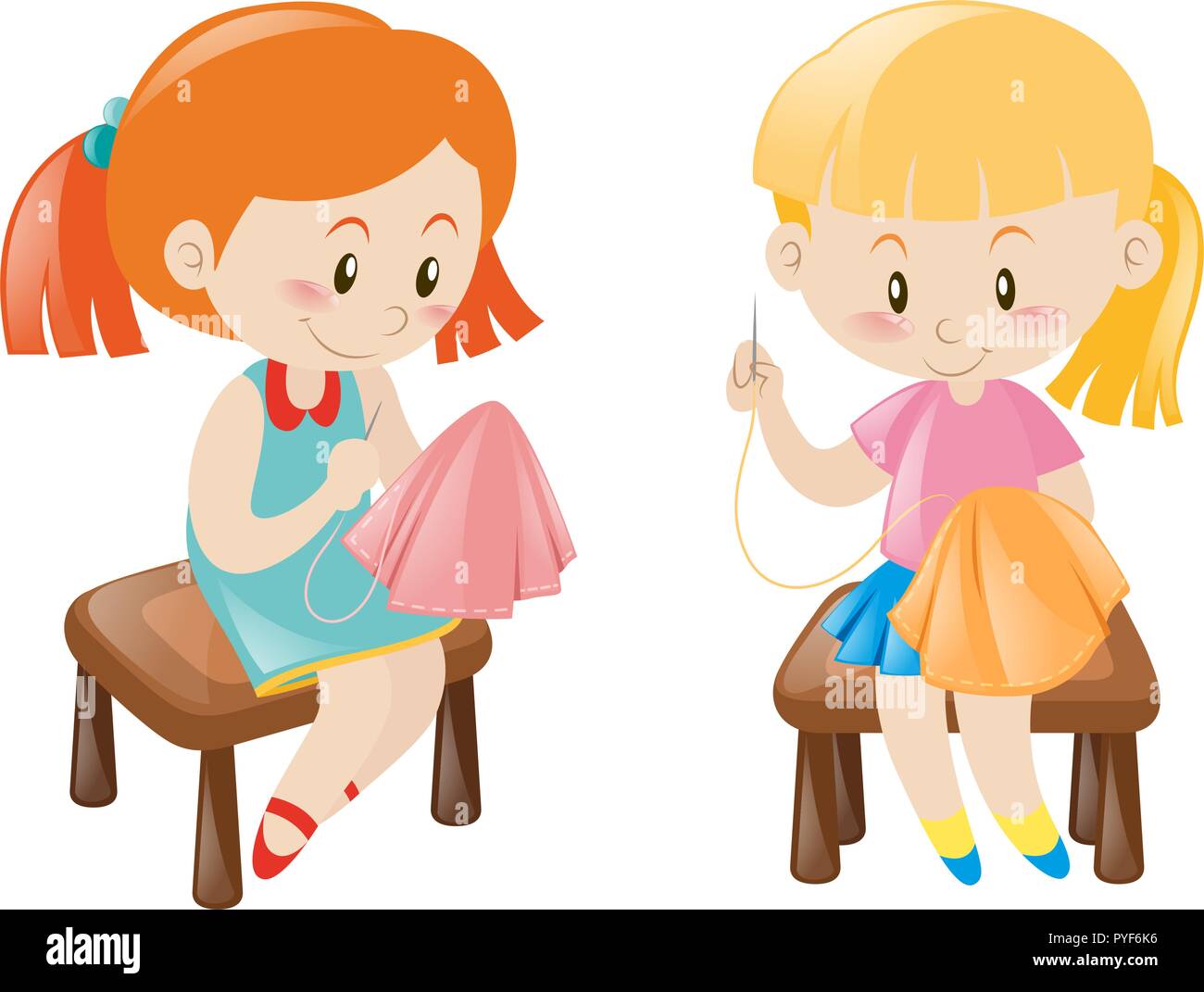 Two girl sewing handkerchief illustration Stock Vector Image & Art - Alamy