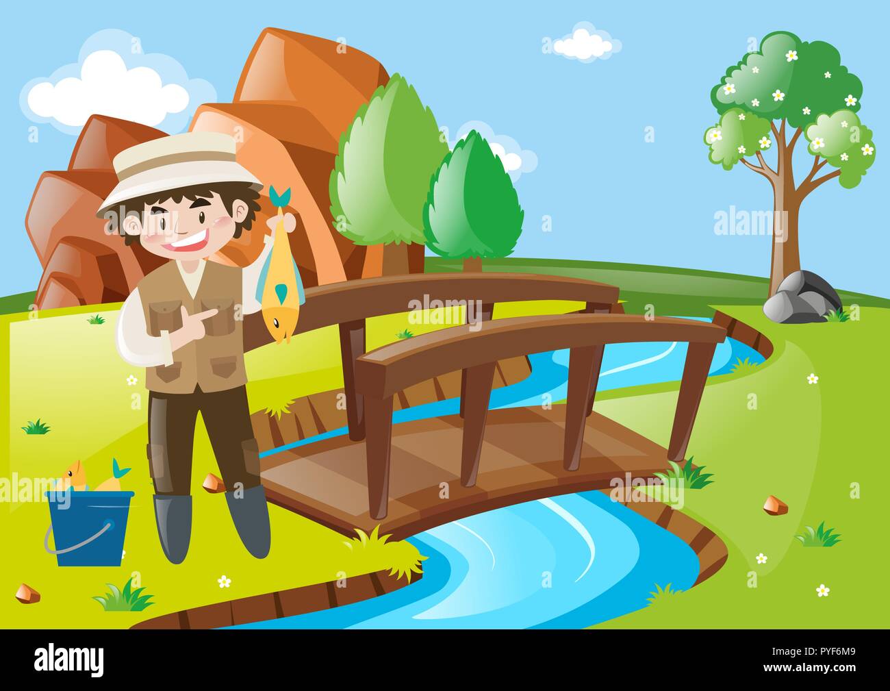 Man fishing in river illustration Stock Vector Image & Art - Alamy