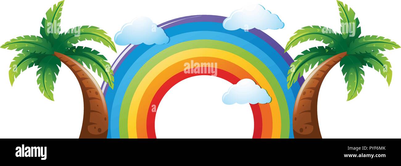 Colorful rainbow with two coconut trees illustration Stock Vector Image ...