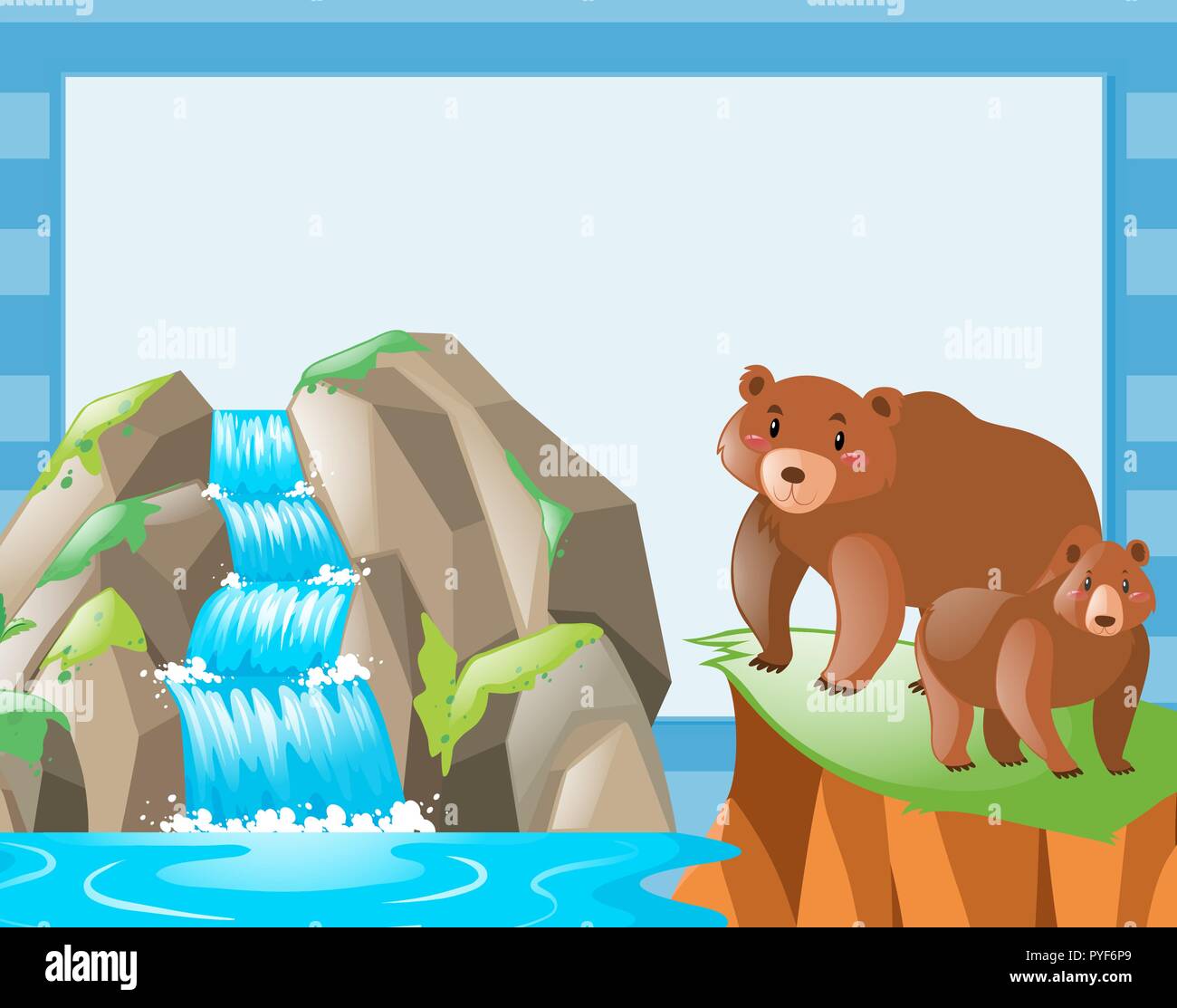 Border template with two bears at waterfall illustration Stock Vector ...