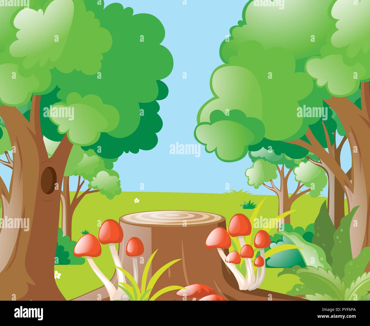Scene with mushroom and log illustration Stock Vector Image & Art - Alamy