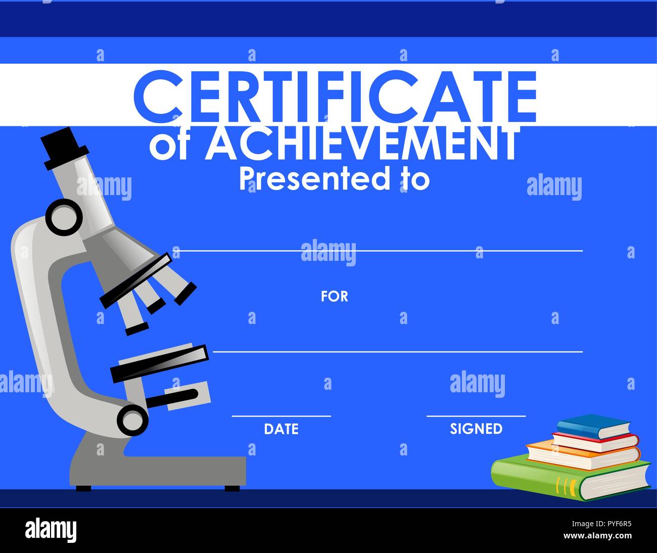 Certificate template with microscope and books illustration Stock ...
