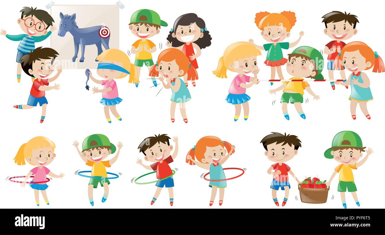 Kids playing different games illustration Stock Vector Image & Art - Alamy