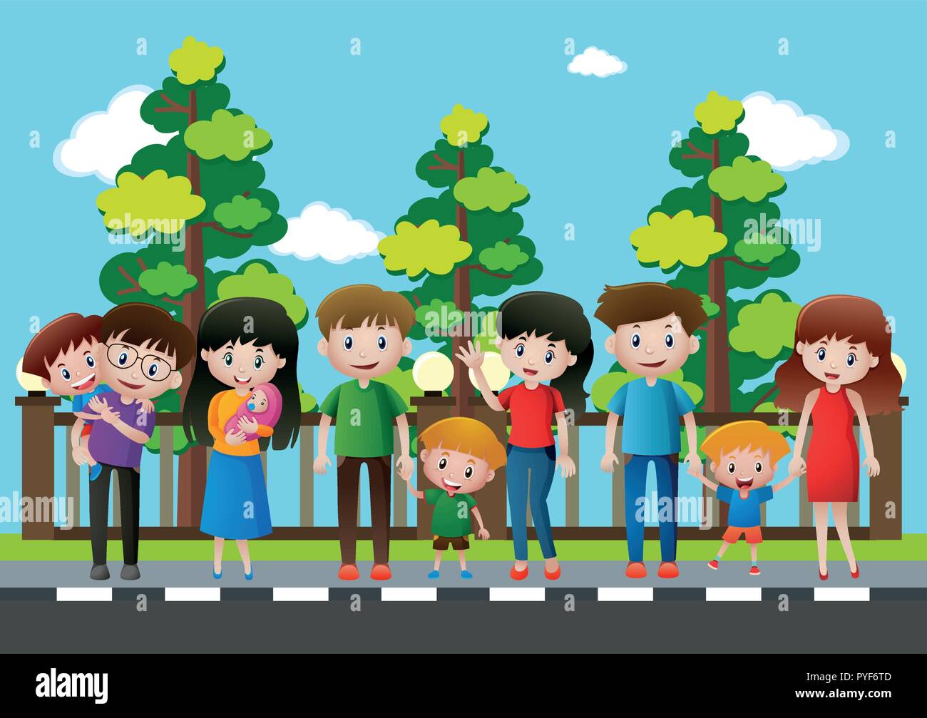 Many people standing on the pavement illustration Stock Vector Image ...