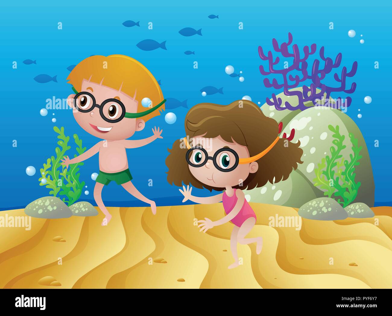 Two kids diving Stock Vector Images - Alamy