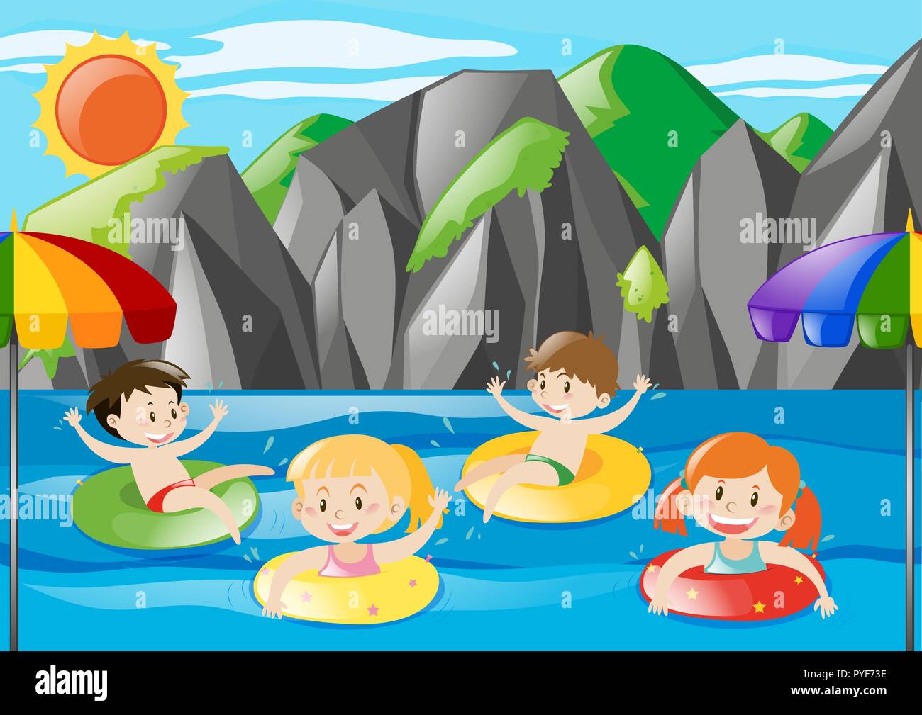 Four kids swimming in the river illustration Stock Vector Image & Art ... Four kids swimming in the river illustration Stock Vector Image & Art ...