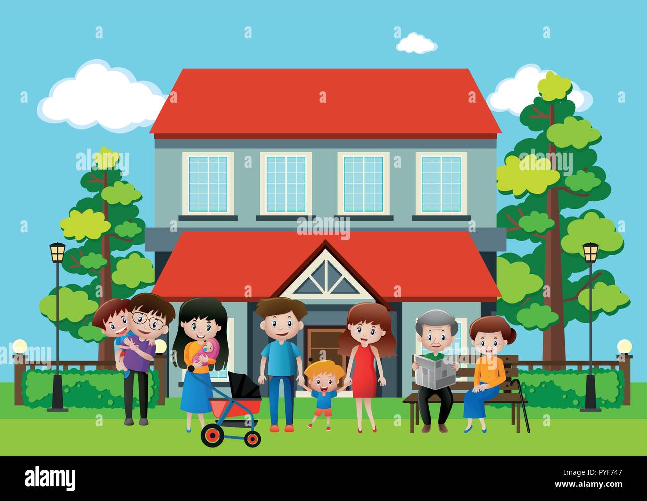 House with many people in the family illustration Stock Vector Image ...