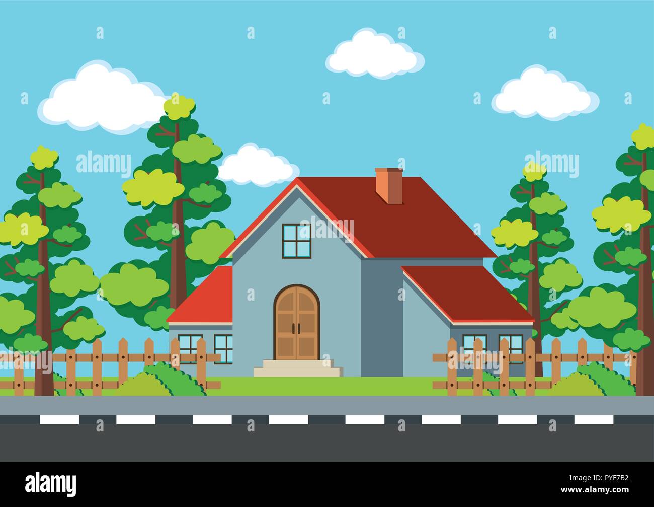Gray house on the road illustration Stock Vector Image & Art - Alamy