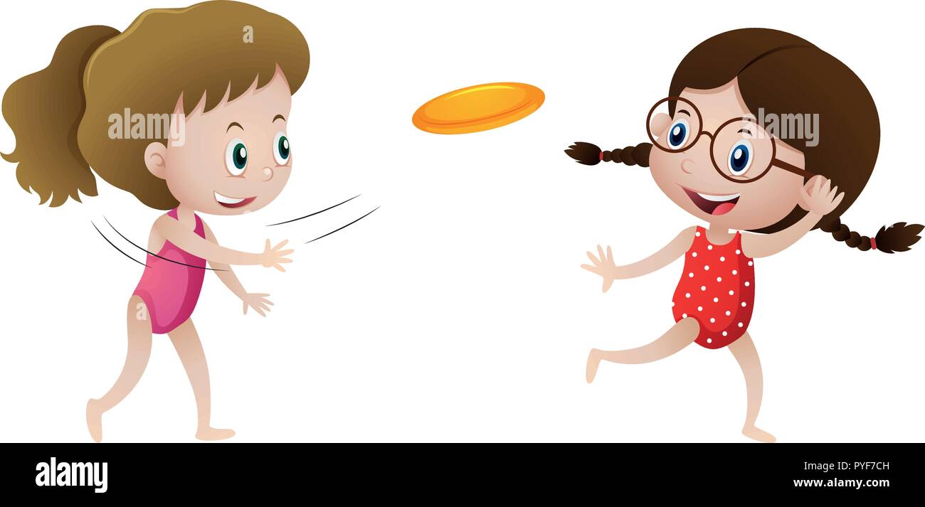 Two girls playing frisbee illustration Stock Vector Image & Art - Alamy