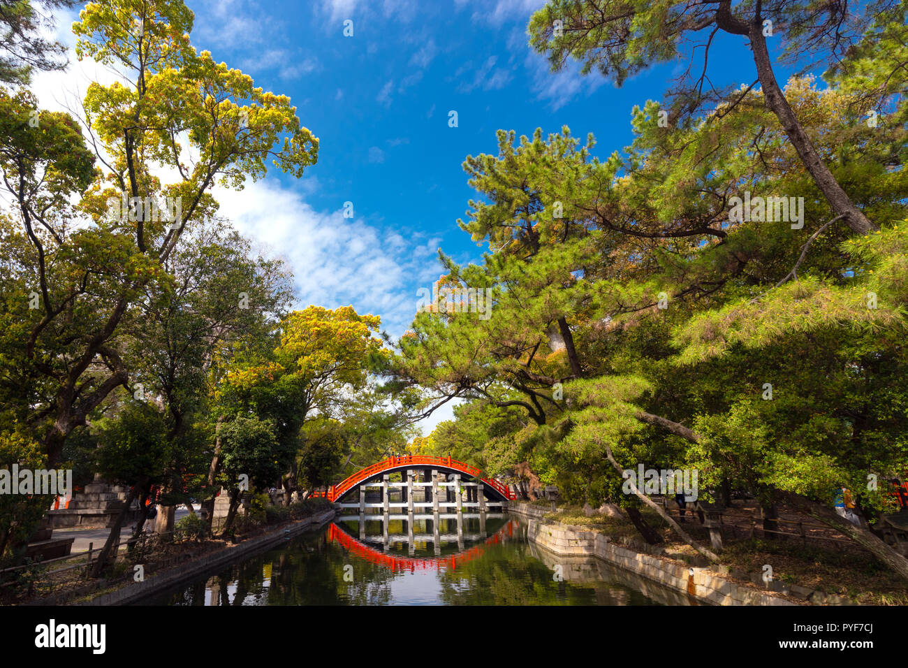 The Japanese traditional drum bridge of Sumiyoshi Taisha temple in the ...