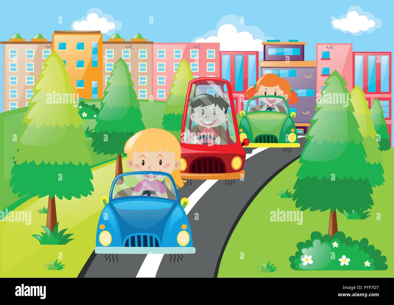 Children driving cars Stock Vector Images - Alamy