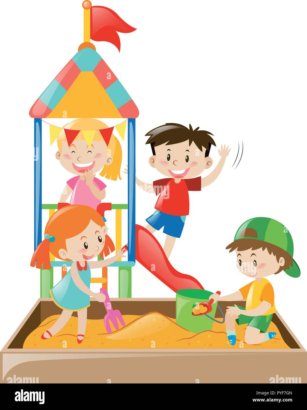 Children playing in the sandbox illustration Stock Vector Image & Art ...