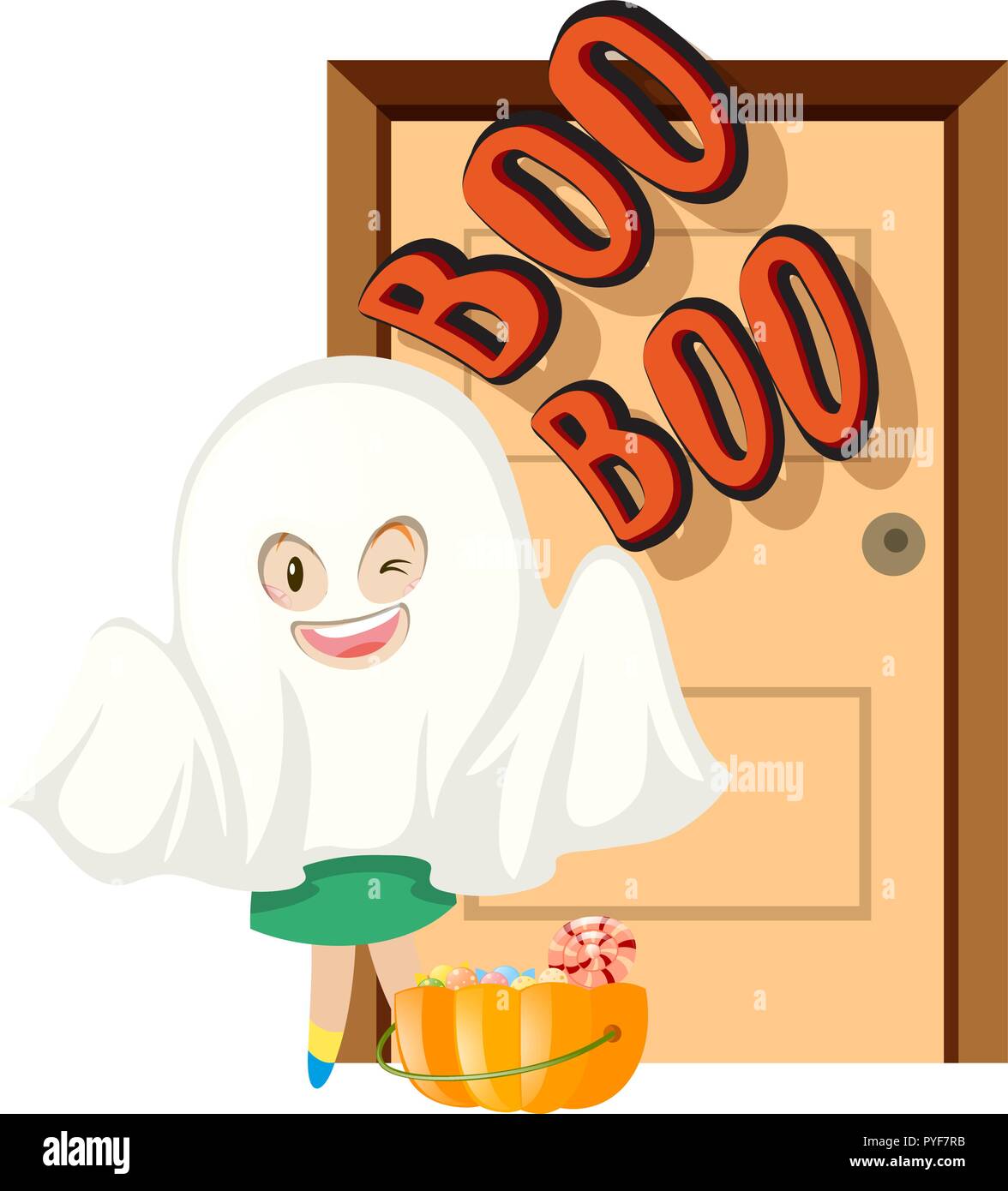 Halloween theme with trick or treat at the door illustration Stock ...