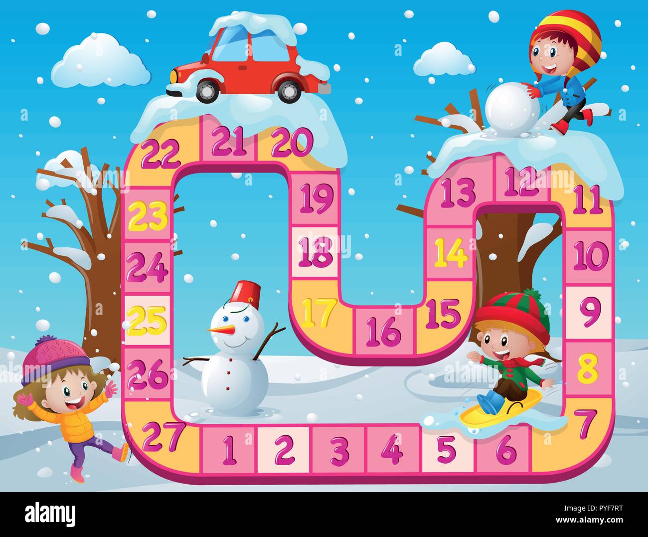 Boardgame template with kids in the snow illustration Stock Vector ...