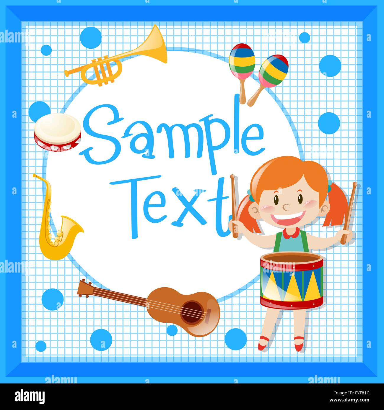 Border design with girl playing drum illustration Stock Vector Image ...