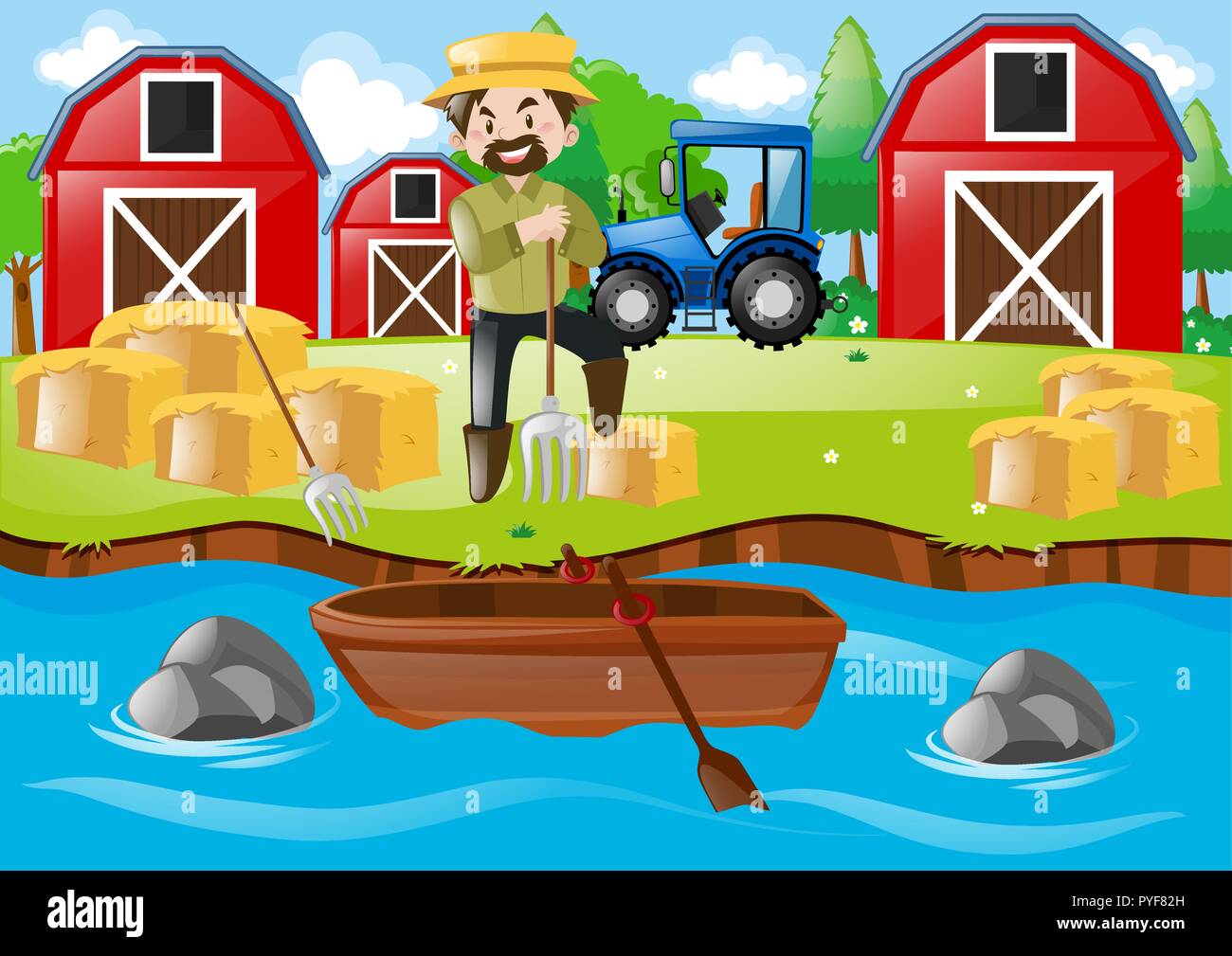 Farmer working on the farm field illustration Stock Vector Image & Art ...