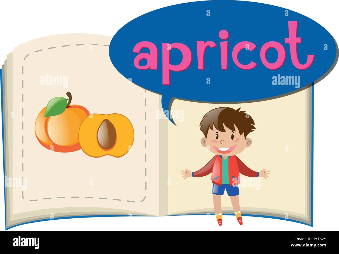 Little boy and fresh apricot illustration Stock Vector Image & Art - Alamy