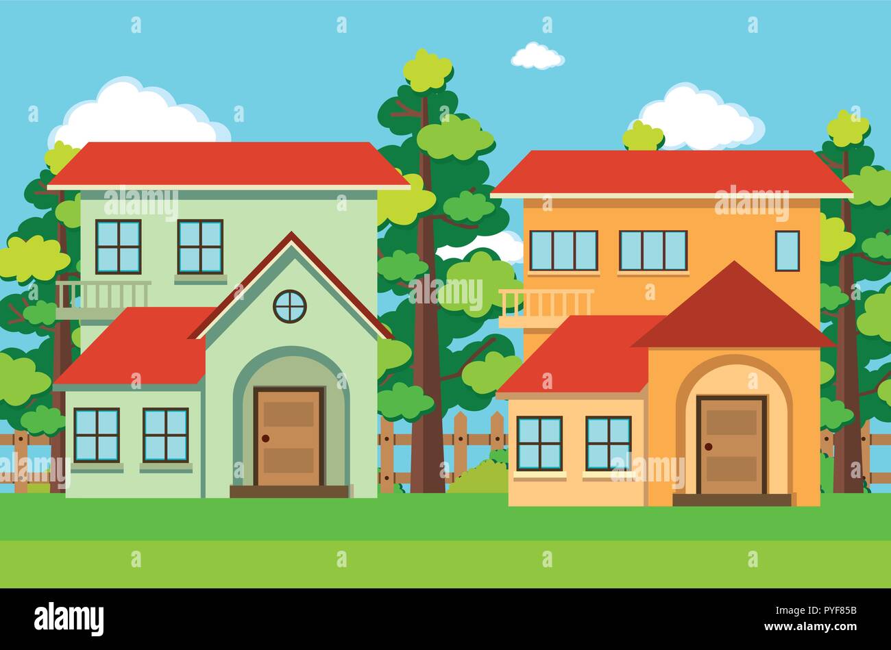 Scene with two houses in park illustration Stock Vector Image & Art - Alamy