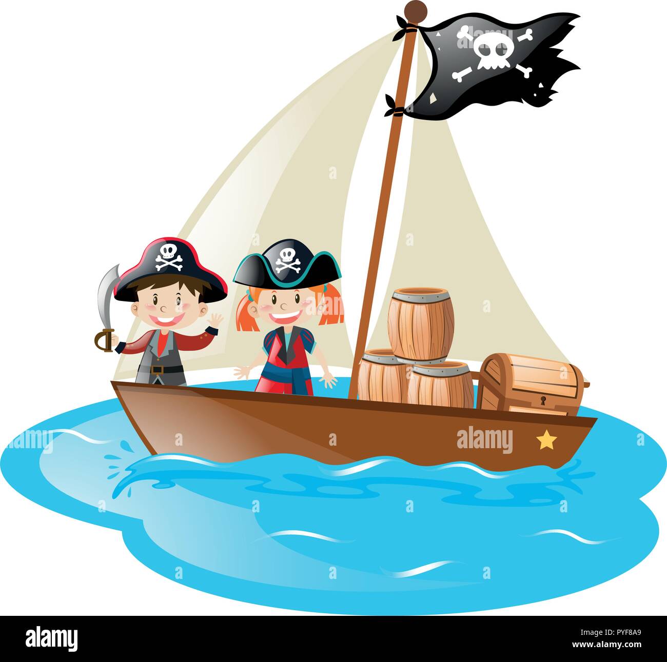 Two pirates sailing at sea illustration Stock Vector Image & Art - Alamy