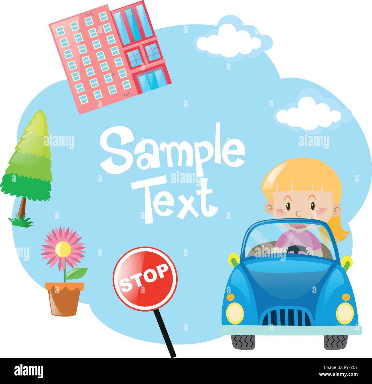 Paper template with girl in blue car illustration Stock Vector Image ...