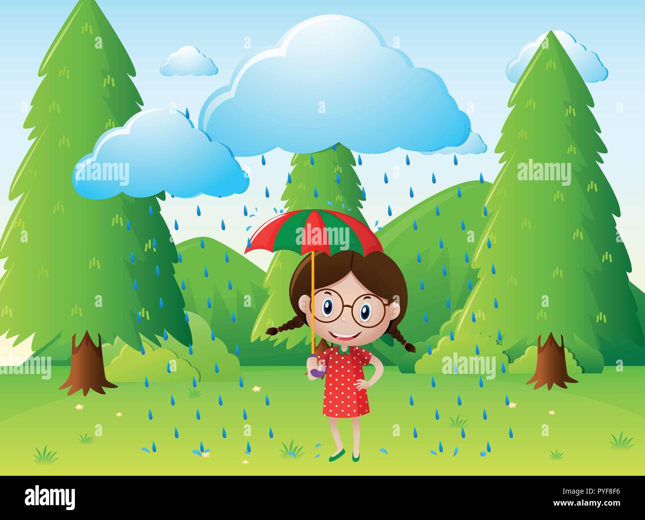 Park scene with girl in the rain illustration Stock Vector Image & Art ...