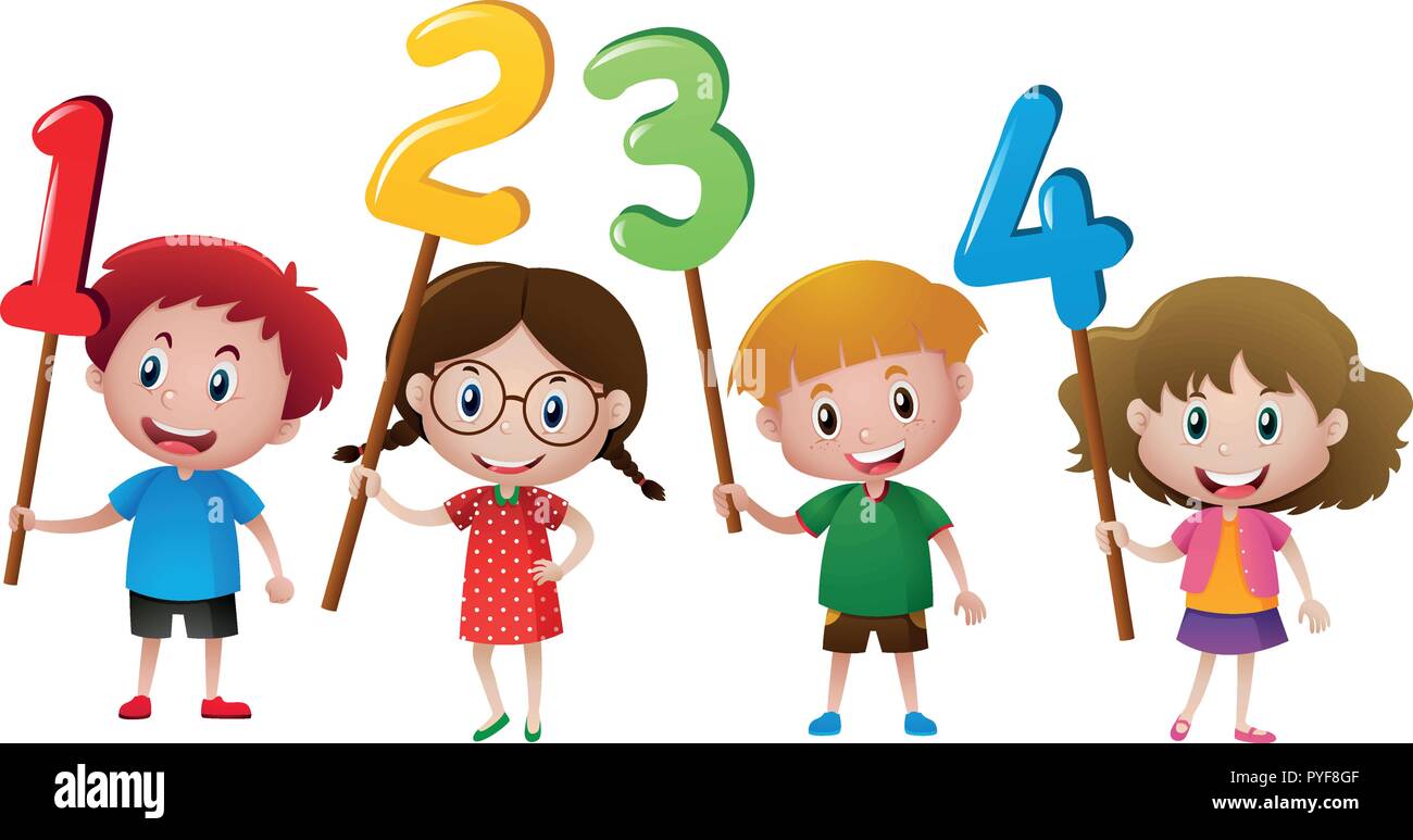 Kids holding numbers on the stick illustration Stock Vector Image & Art - Alamy