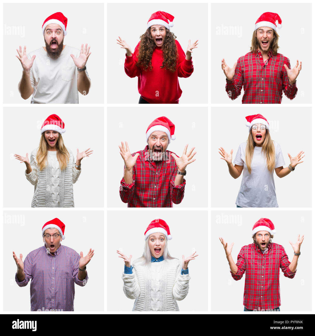 Collage of group of people wearing chrismast hat over isolated ...