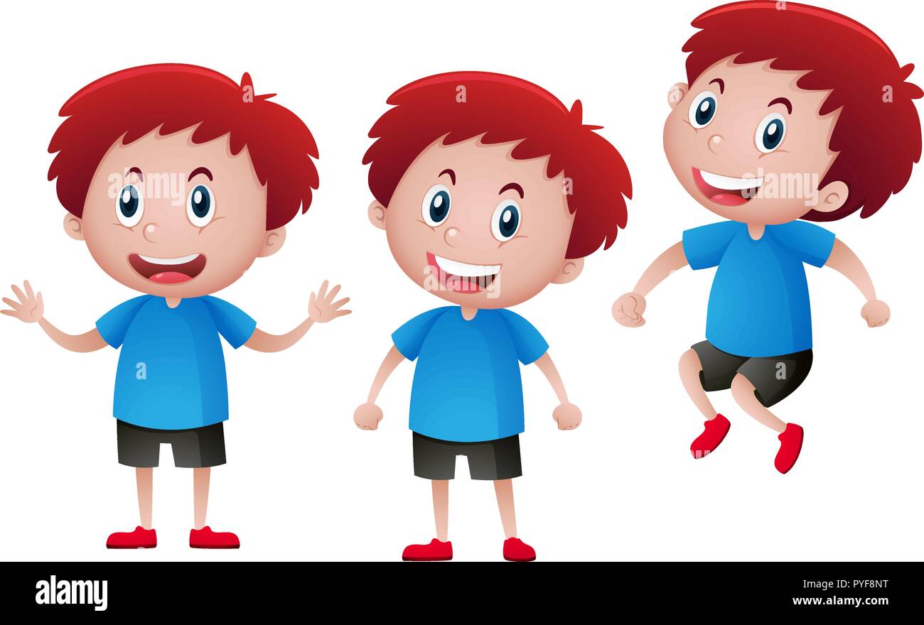 Happy boy in blue shirt illustration Stock Vector Image & Art - Alamy