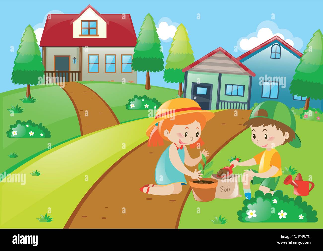 Children gardening home Stock Vector Images - Alamy