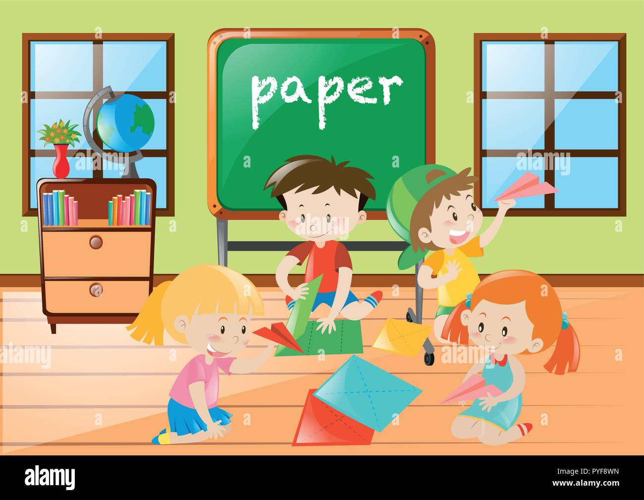 Students paper airplane classroom Stock Vector Images - Alamy