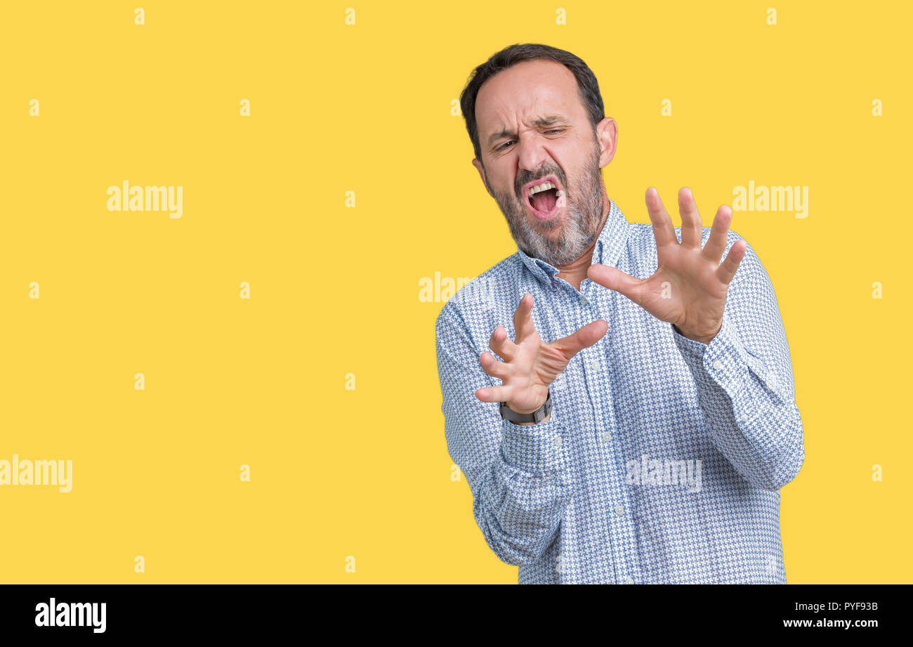 Handsome middle age elegant senior man over isolated background afraid ...