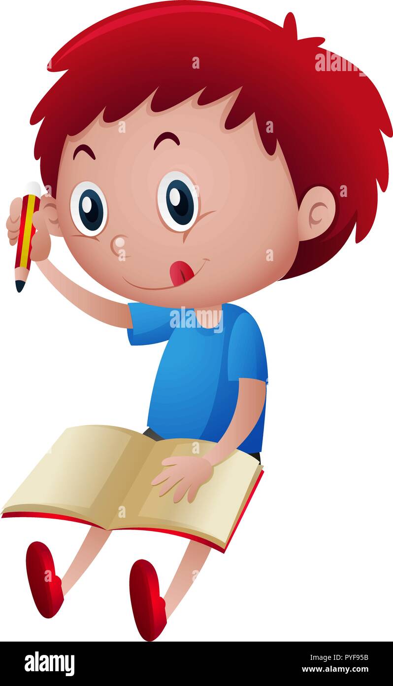 Little boy writing on notebook illustration Stock Vector Image & Art ...