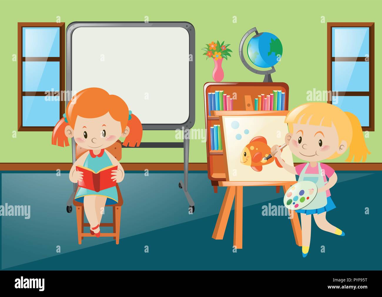 Girls classroom coloring Stock Vector Images - Alamy