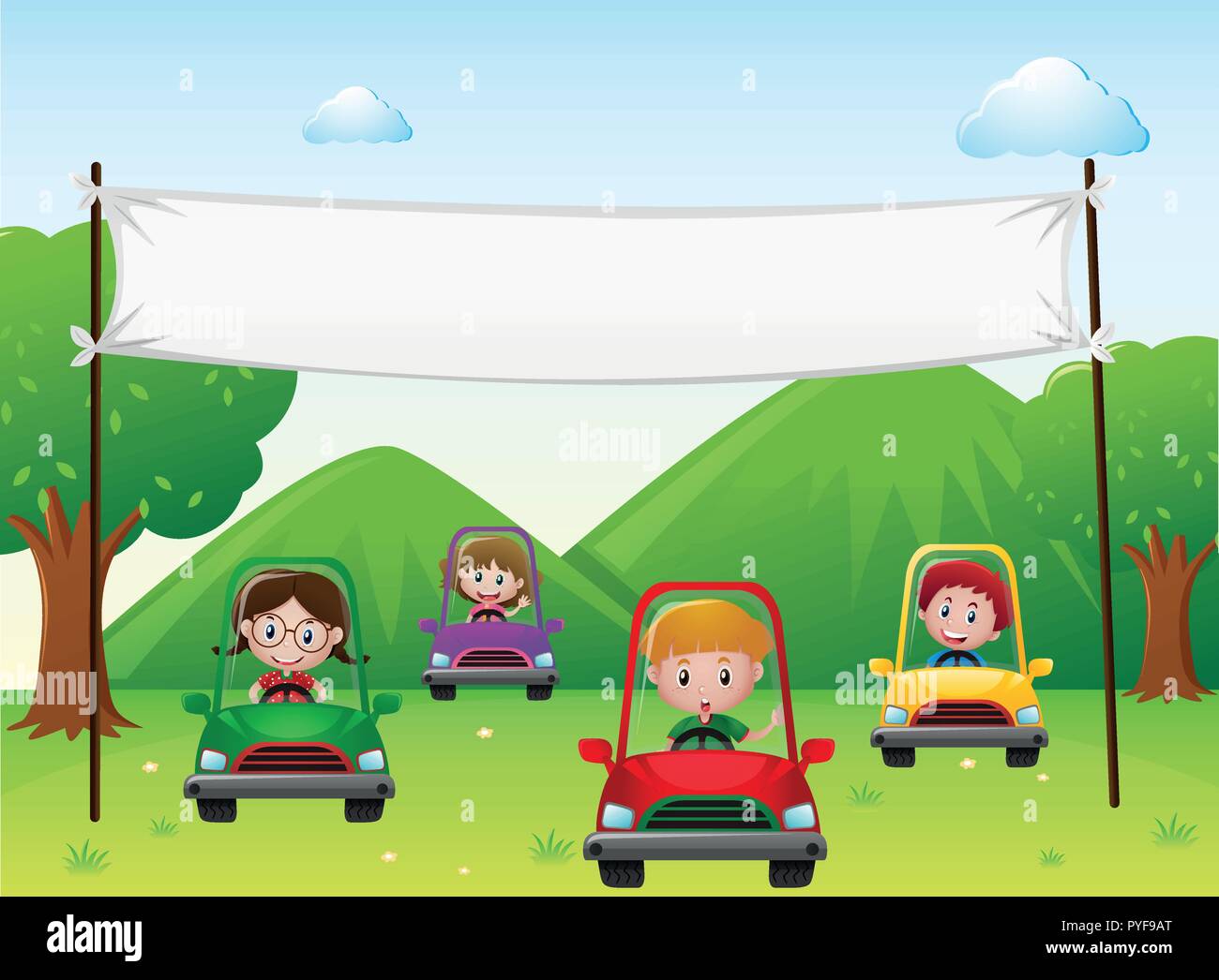 Banner template with kids in cars illustration Stock Vector Image & Art ...