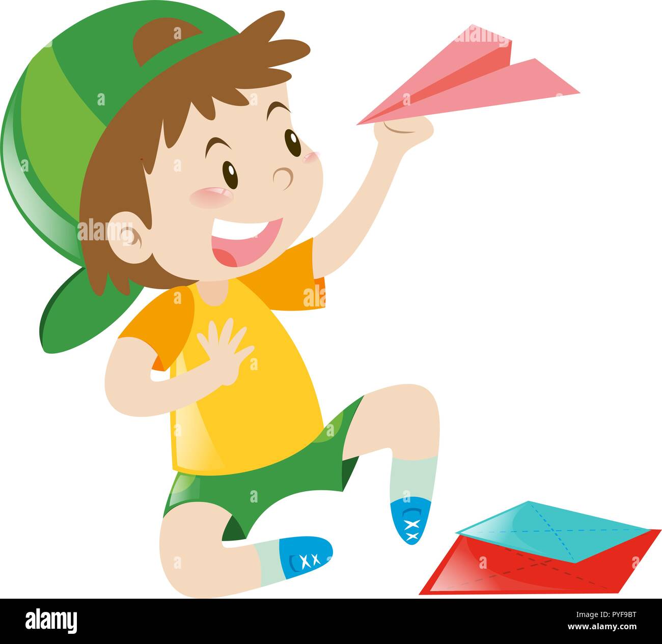 Boy holding paper plane illustration Stock Vector Image & Art - Alamy