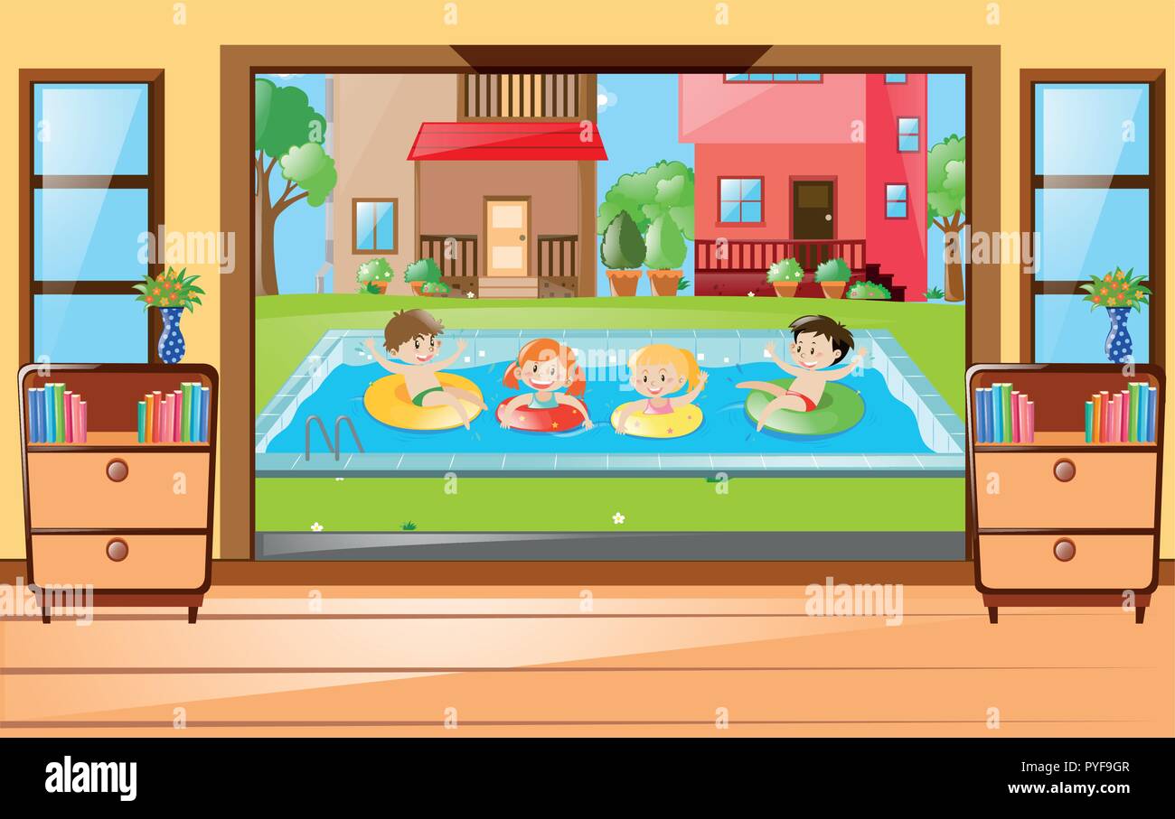 Backyard swimming pool Stock Vector Images - Alamy