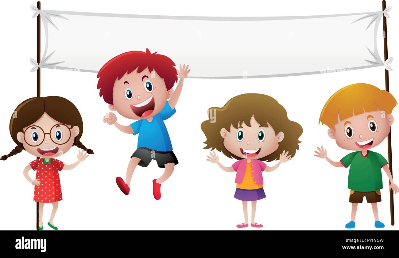 Banner template with four happy kids illustration Stock Vector Image ...