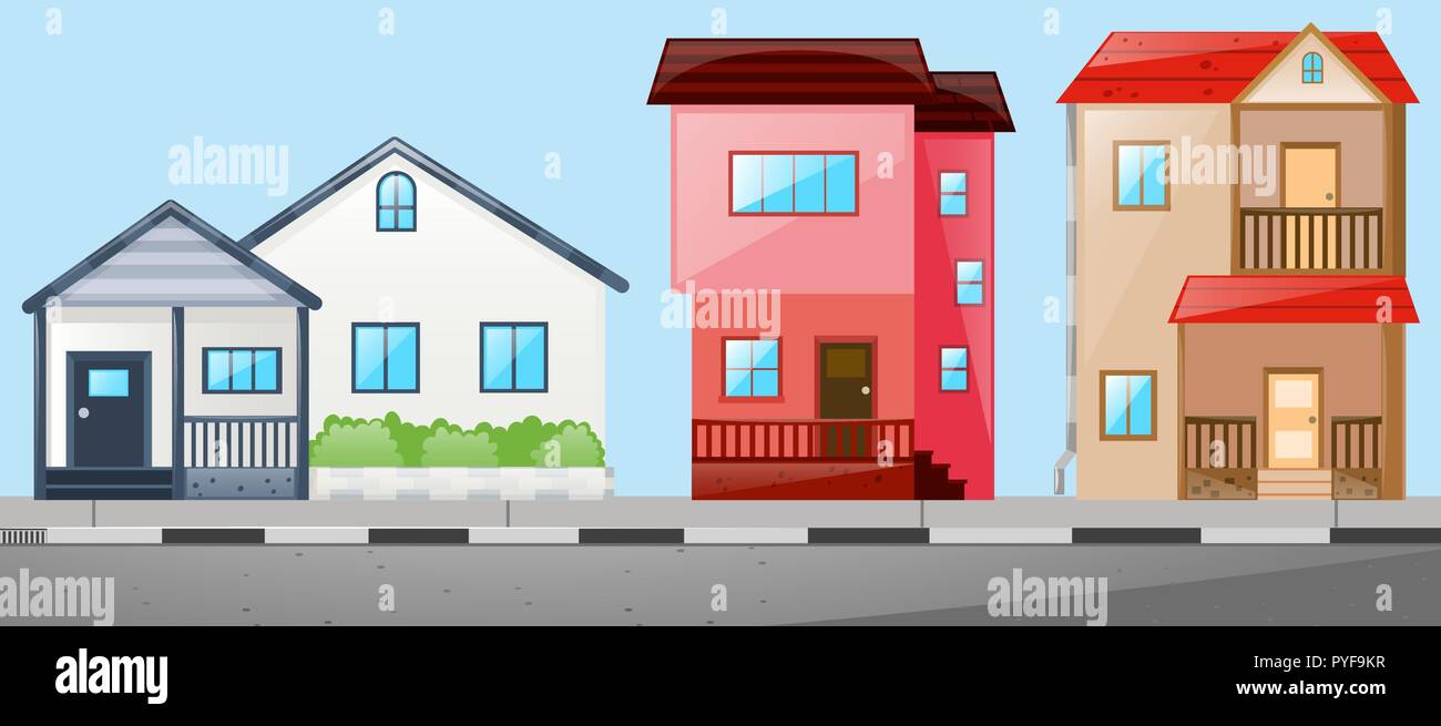 Neighborhood scene with many houses illustration Stock Vector Image ...