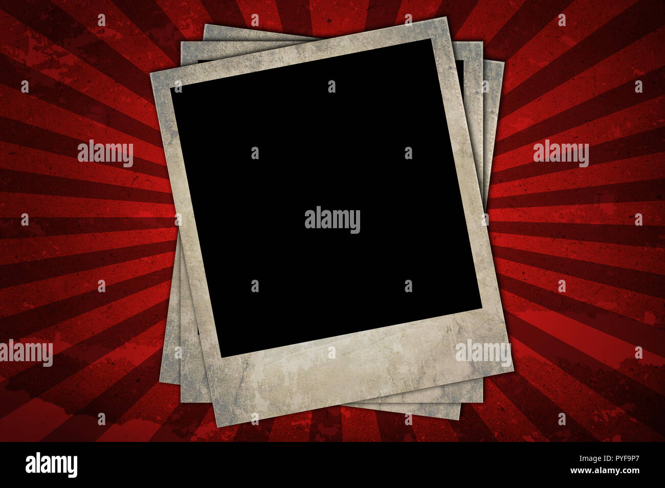 Retro photo frames on red striped background Stock Photo - Alamy