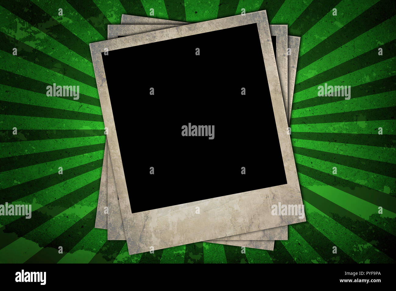 Retro photo frames on green striped background Stock Photo - Alamy