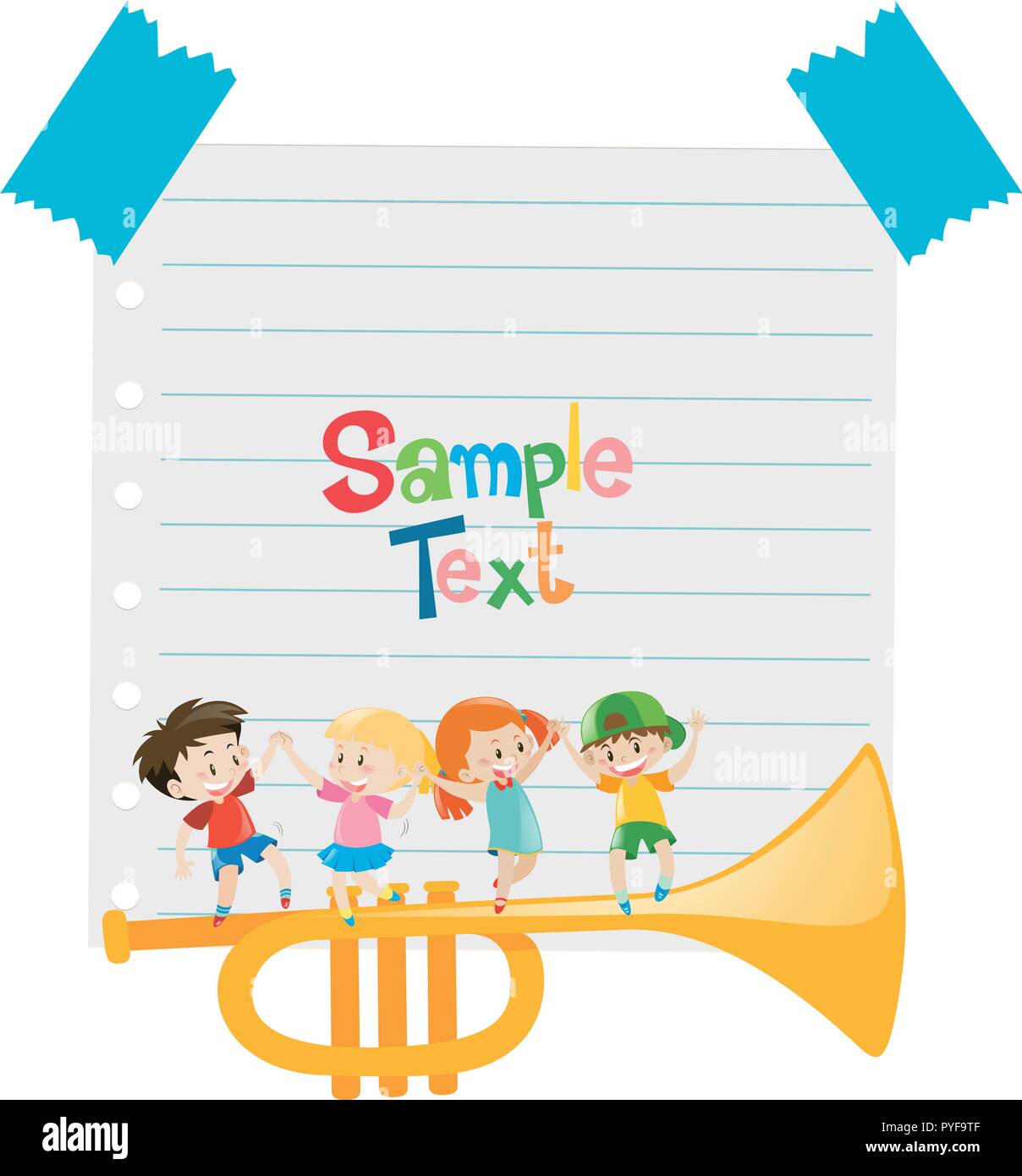Paper template with kids and trumpet illustration Stock Vector Image ...