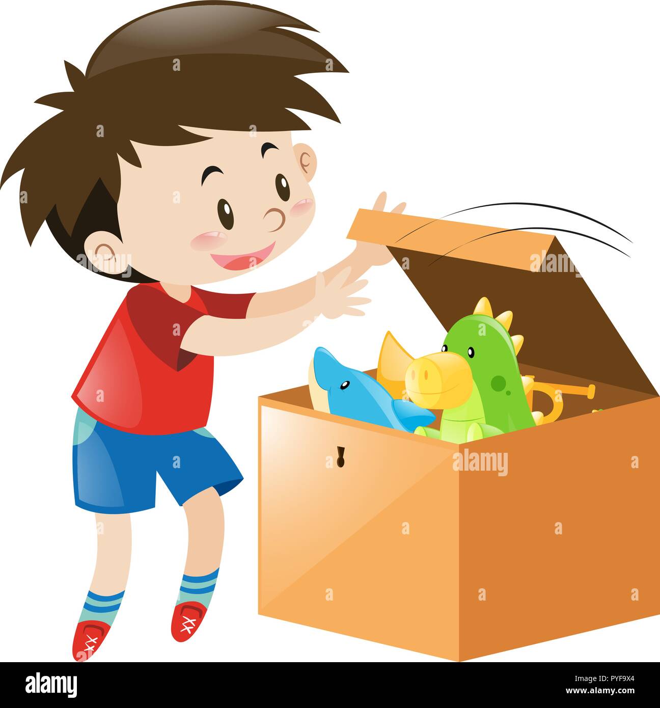 Boy open box full of toys illustration Stock Vector Image & Art - Alamy