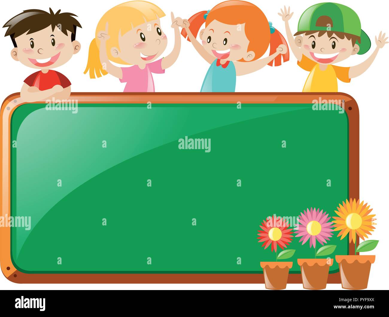 Frame design with kids and flowers illustration Stock Vector Image ...
