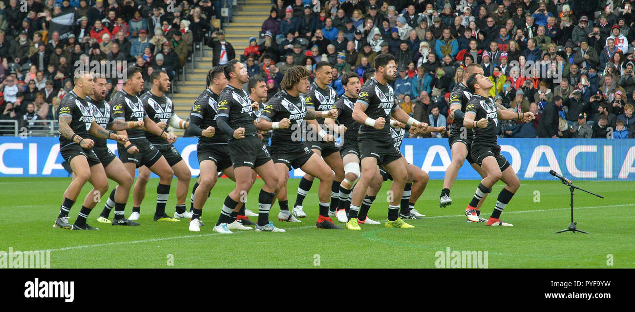 New Zealand players perform the Hakka before the International Friendly ...