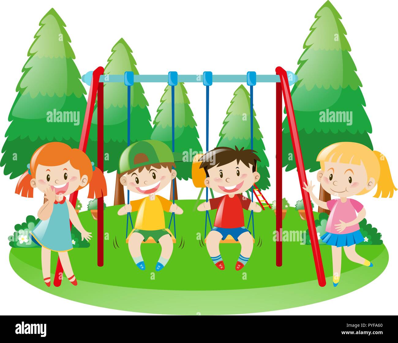 Girls and boys on swing illustration Stock Vector Image & Art - Alamy