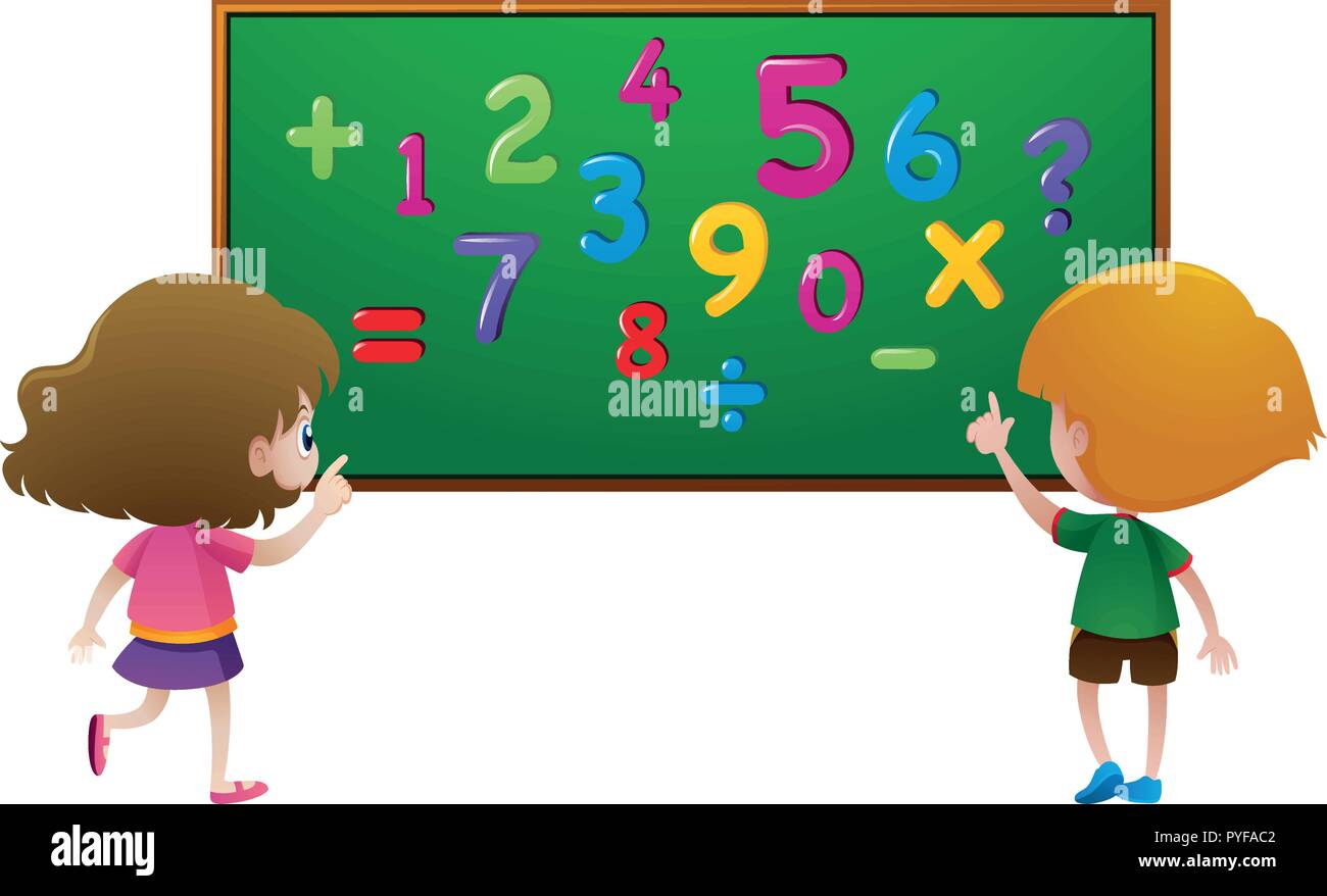 Two students counting numbers on board illustration Stock Vector Image ...