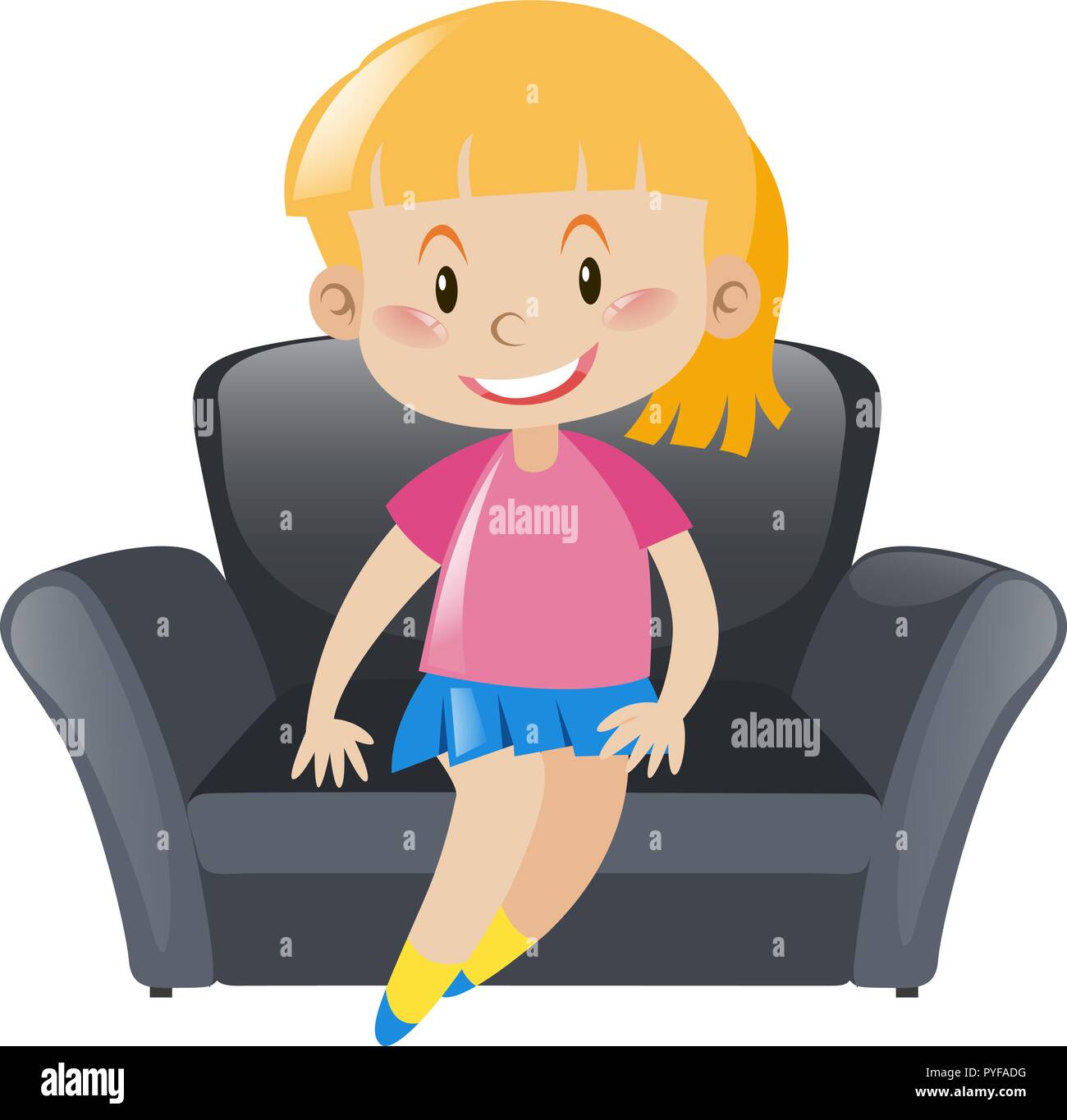 Girl in pink sitting on gray sofa illustration Stock Vector Image & Art ...
