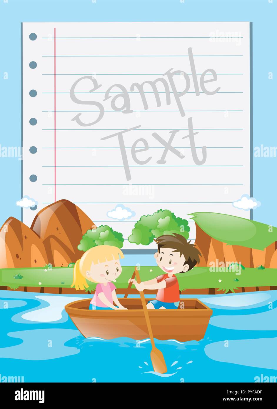 Paper design with kids rowing boat background illustration Stock Vector ...