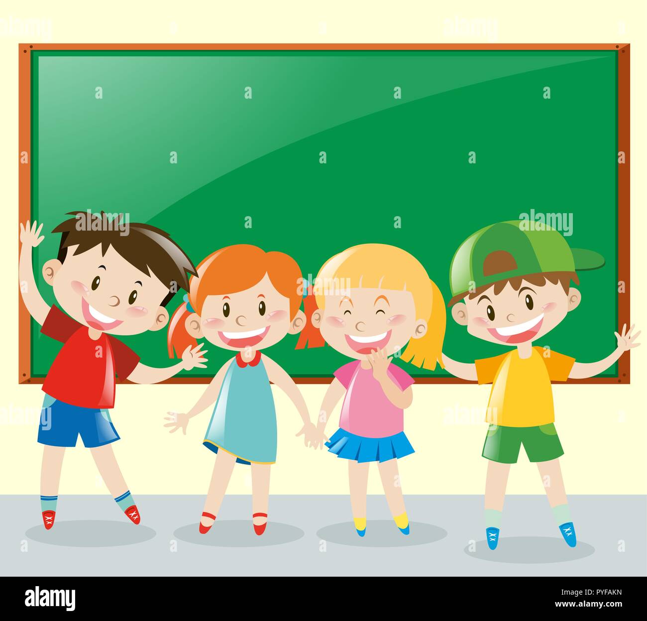 Four students having fun in classroom illustration Stock Vector Image ...