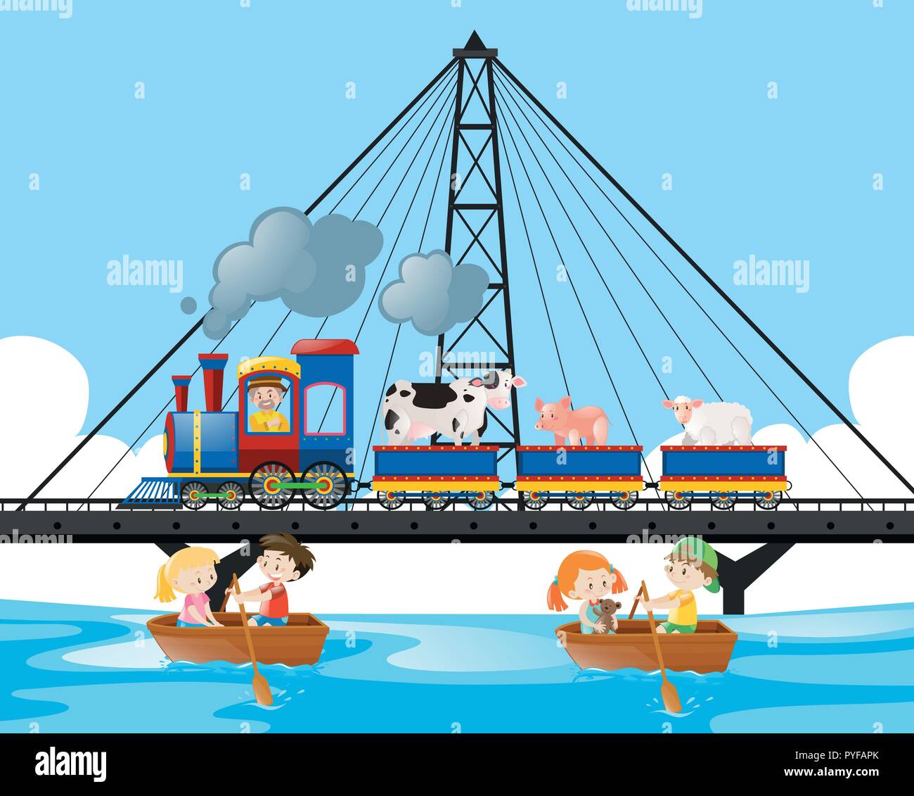 Train ride on the bridge illustration Stock Vector Image & Art - Alamy